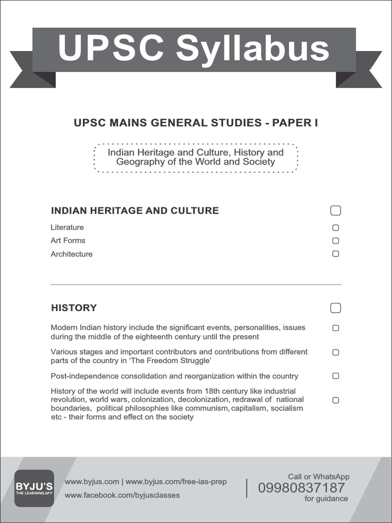 UPSC Syllabus: Upsc Mains General Studies - Paper I | PDF | Governance ...
