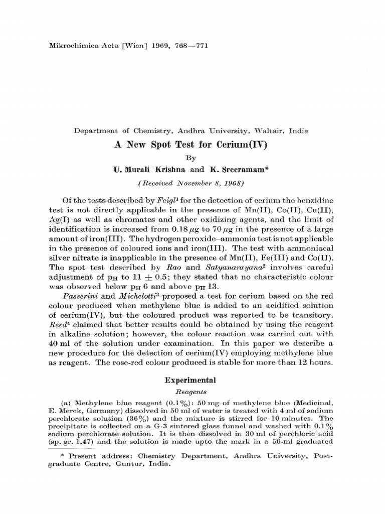 New Cerium(IV) Spot Test Method | PDF | Nitric Acid | Hydrogen