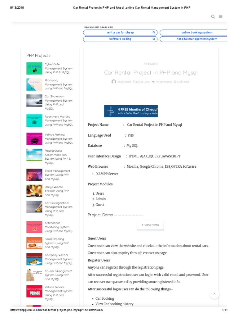 Car Rental Project in PHP and Mysql, Online Car Rental Management ...