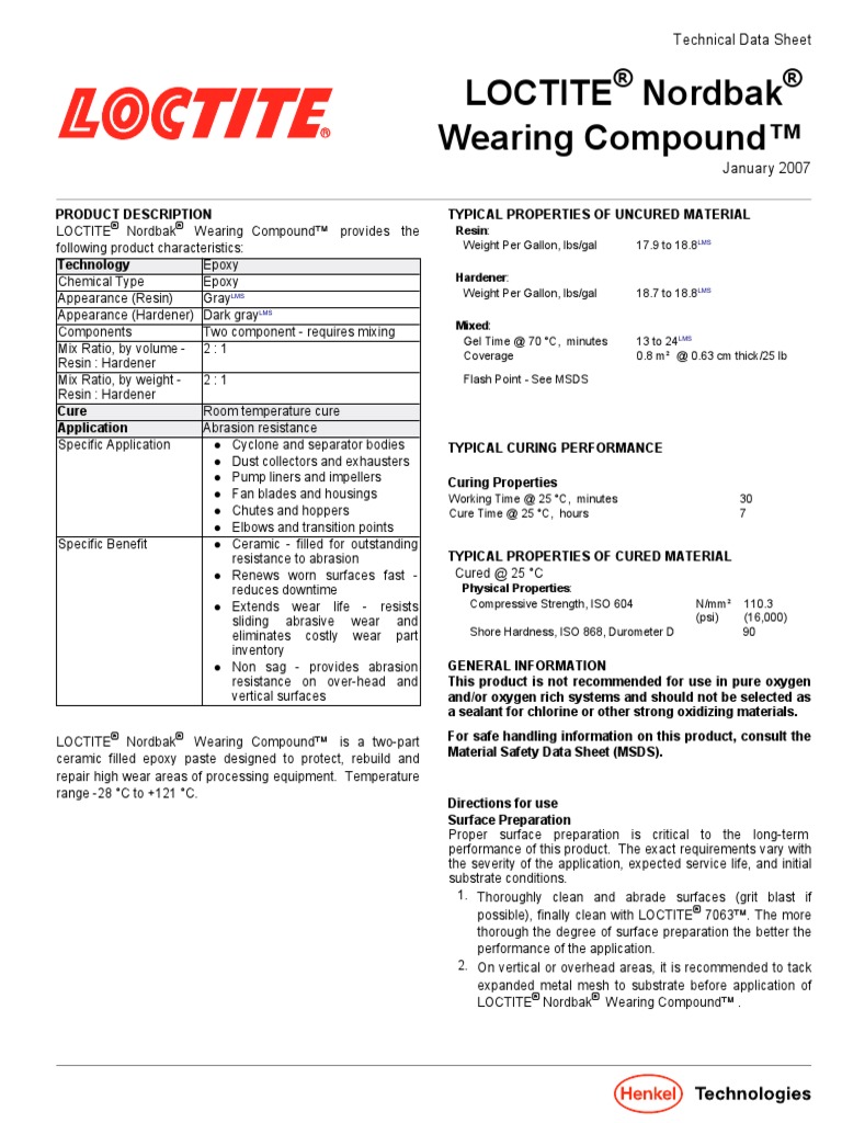 Loctite PC 7218 TDS | PDF | Epoxy | Wear
