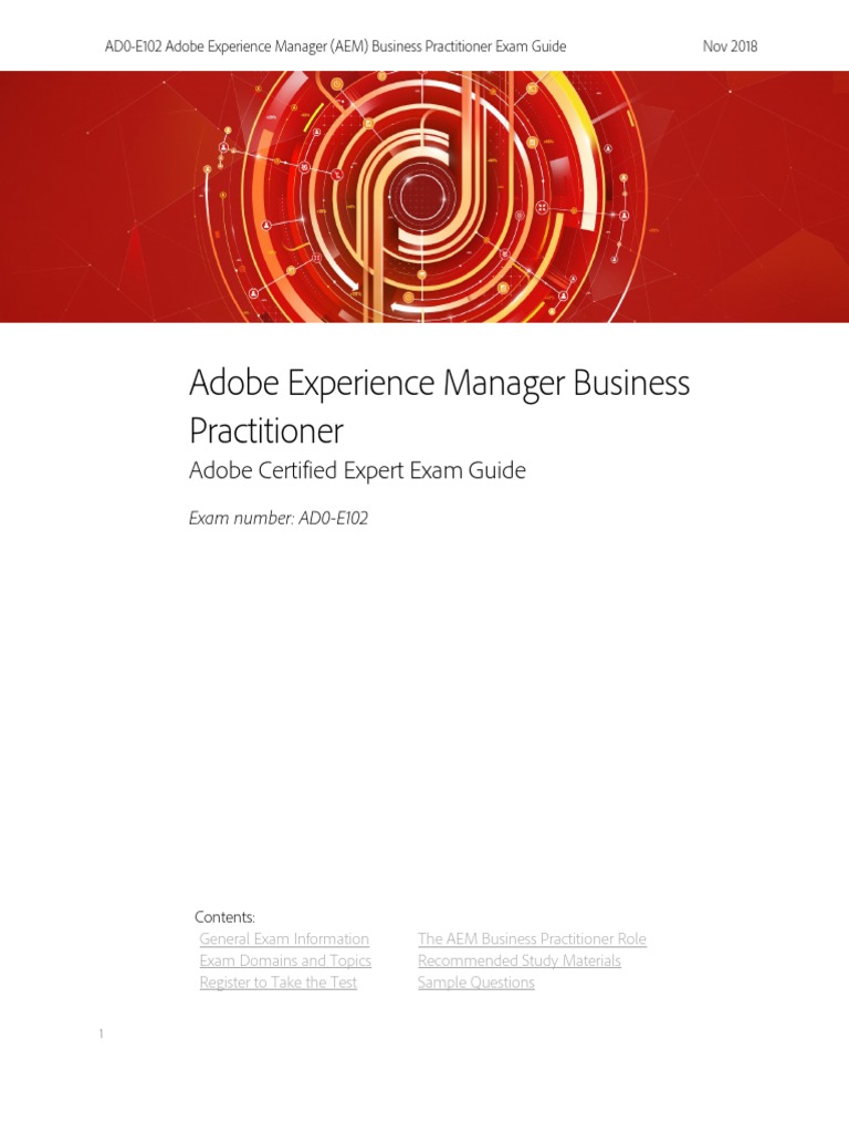 AD0-E102 Adobe Experience Manager Business Practitioner - Exam - Guide - EN | PDF | Expert ...