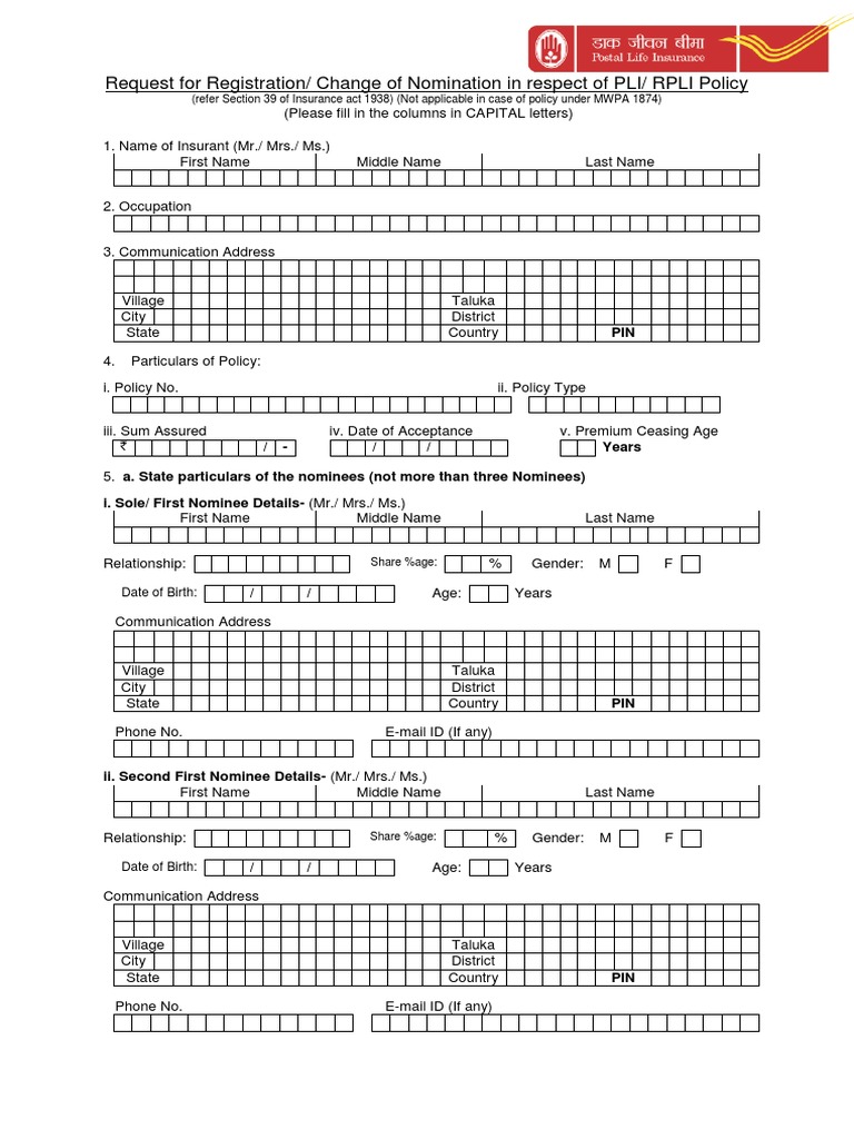 Nomination Form PLI | PDF | Insurance | Government