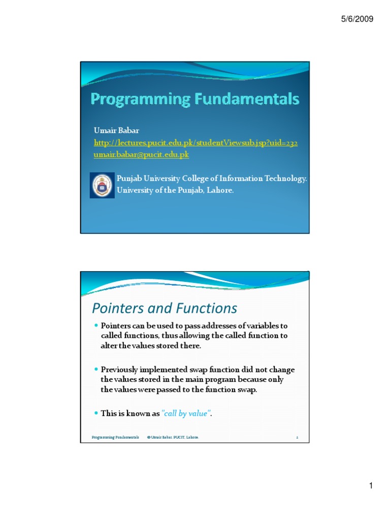 29 - Pointers and Functions | PDF | Pointer (Computer Programming) | Subroutine
