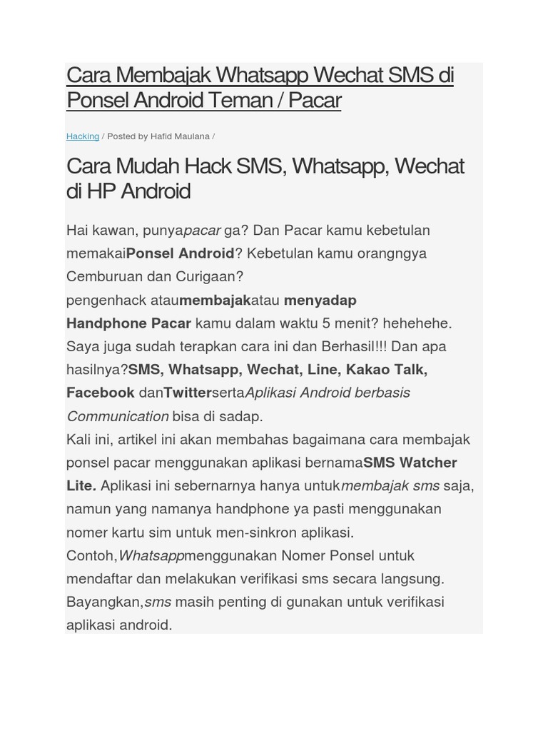 Cara Membajak Whatsapp Wechat SMS Di Ponsel Android Teman | PDF