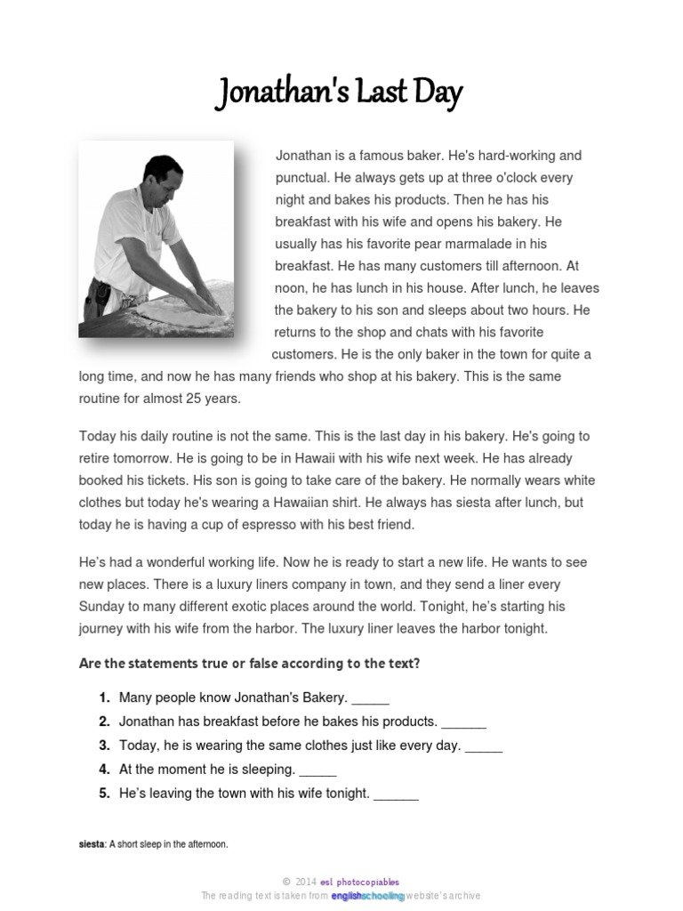 Present Simple Text 1 | PDF | Bakery