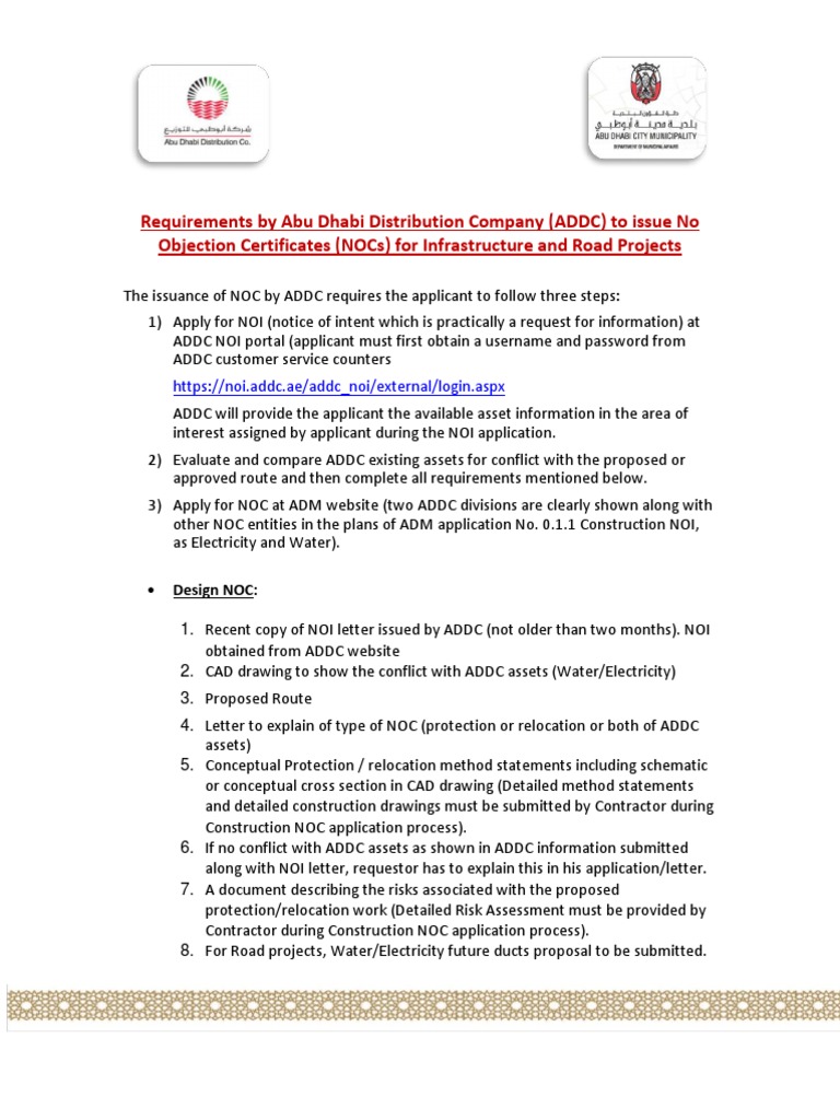 Requirements by Abu Dhabi Distribution Company (Addc) To Issue No ...