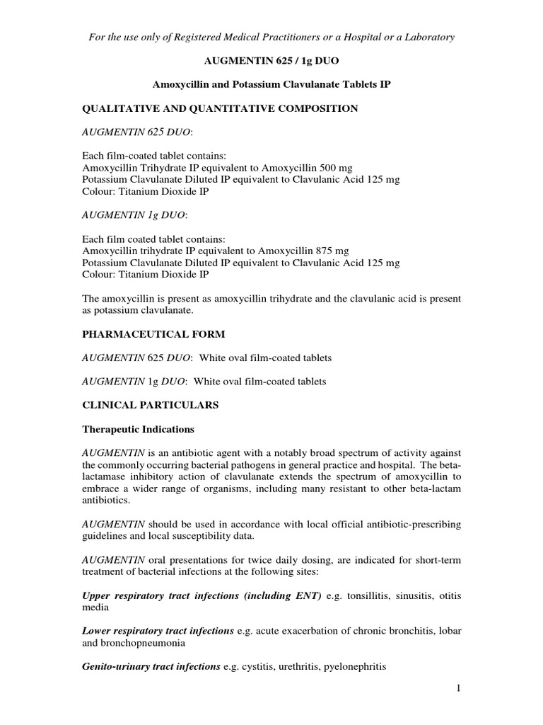Augmentin Duo Tablets | PDF | Renal Function | Dose (Biochemistry)