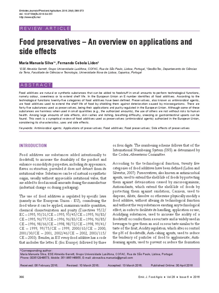 Food Preservatives - An Overview On Applications and Side Effects PDF ...