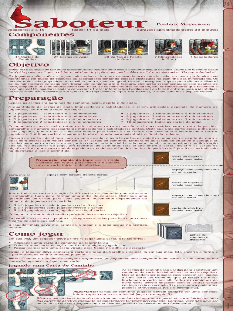 Regras Saboteur | Download grátis PDF | Labirinto | Ouro