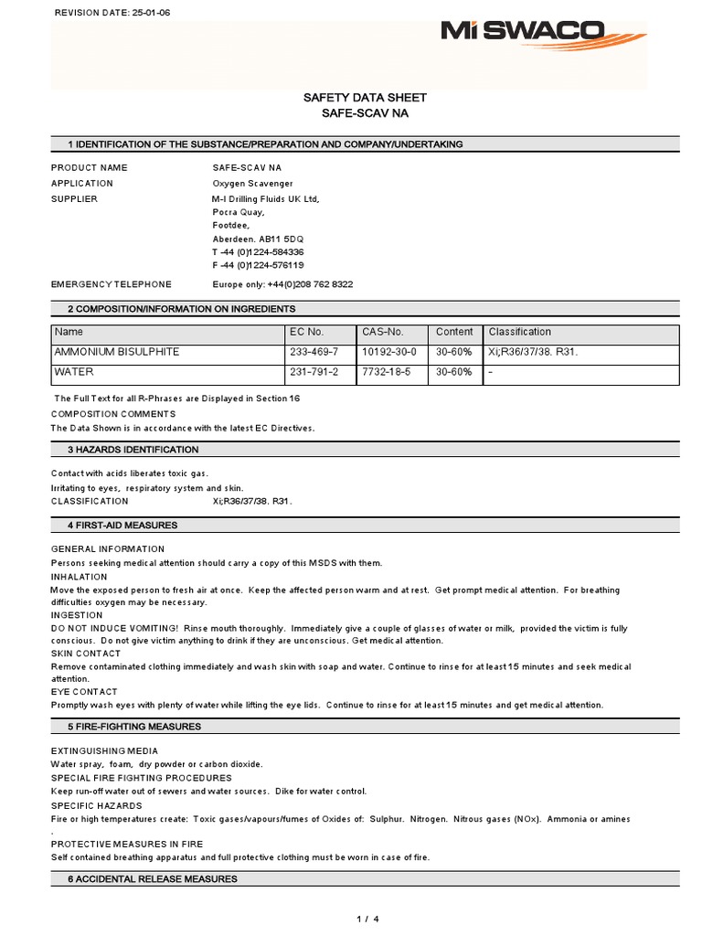 Safe Scav NA | PDF | Chemistry | Materials
