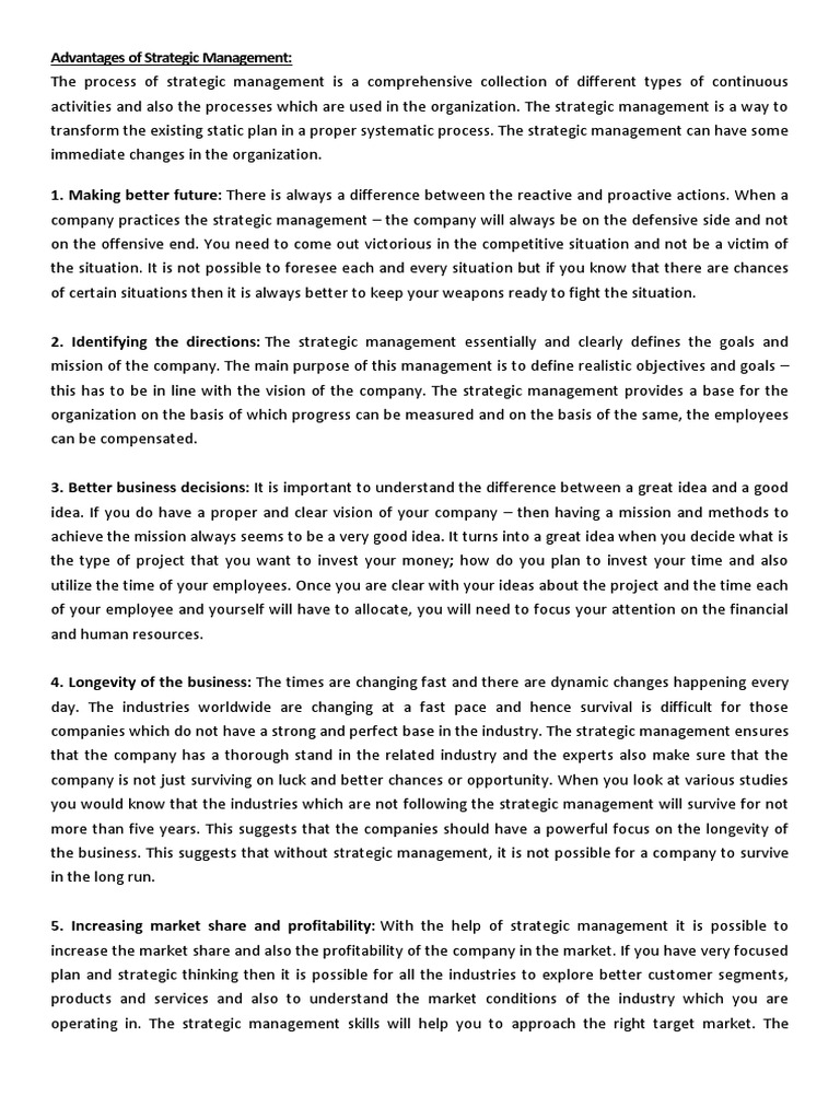Advantages and Limitations of Strategic Management | PDF | Competition ...