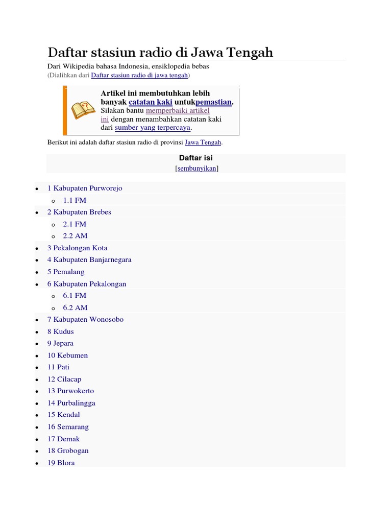 Daftar Stasiun Radio Di Jawa Tengah | PDF