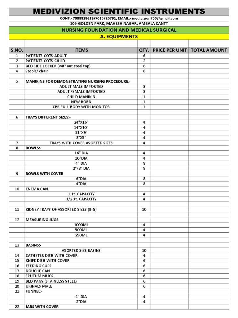 Nursing Foundation and Medical Surgical List | PDF | Medical Equipment ...