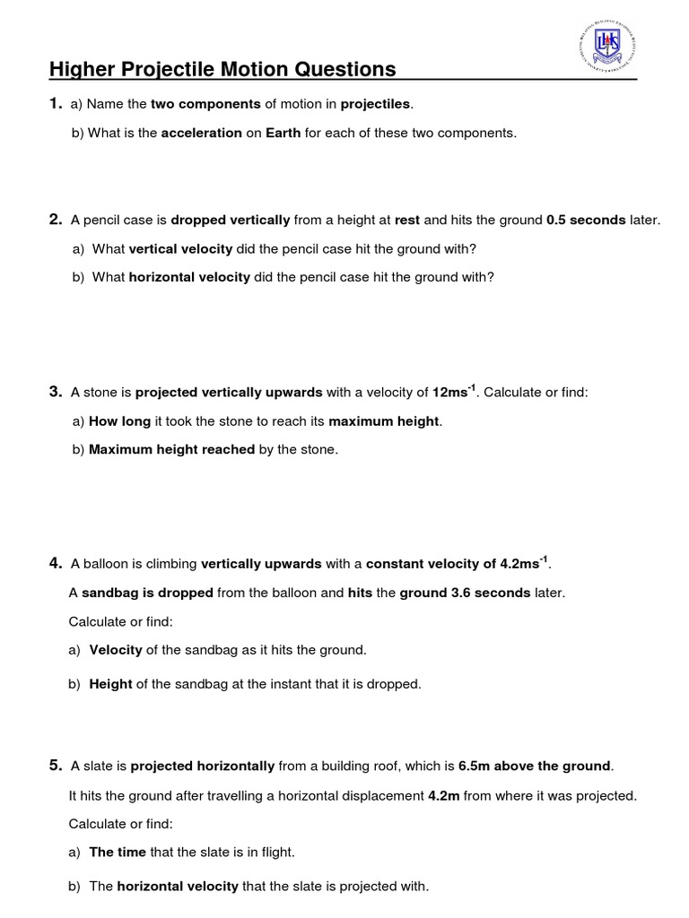 Advanced Projectile Motion Problems | PDF | Projectiles | Velocity