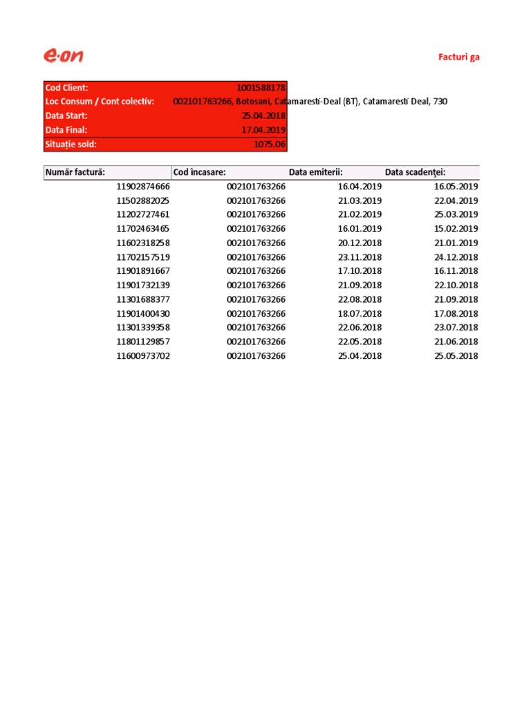Cod Client: Loc Consum / Cont Colectiv: Data Start: Data Final ...
