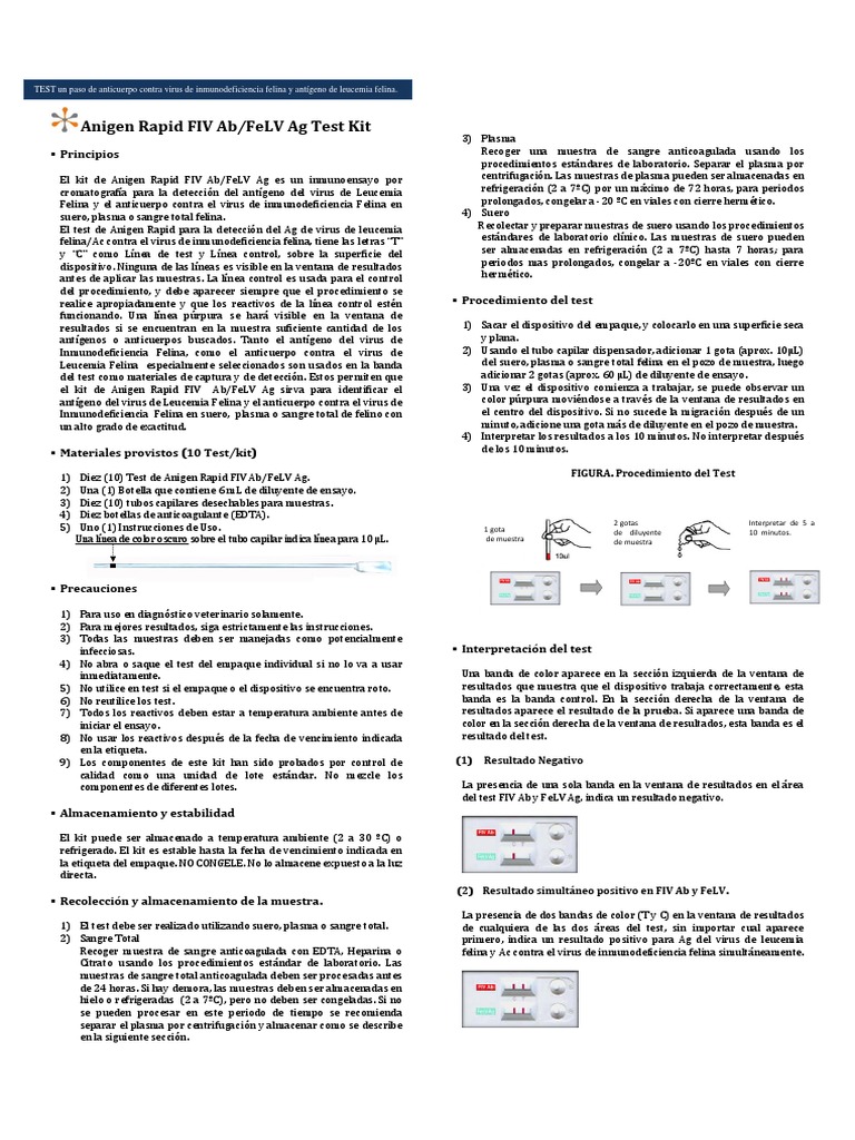 Anigen Rapid Fiv Ab/Felv Ag Test Kit: Principios | PDF | Anticuerpo ...