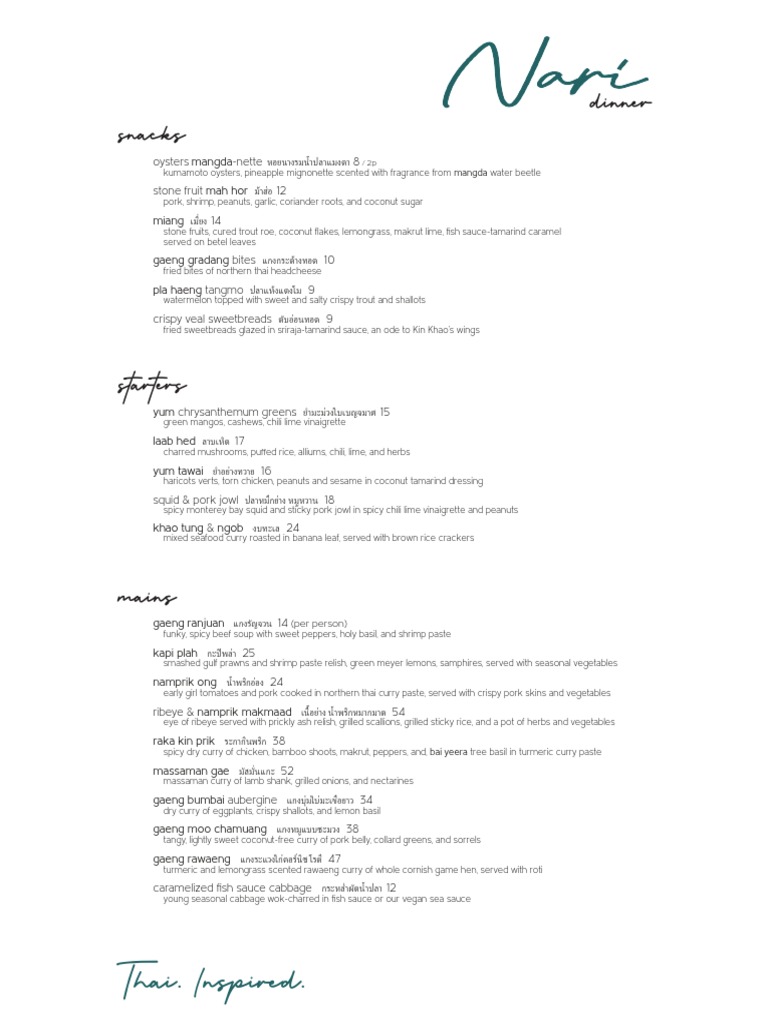 Nari Menu | PDF