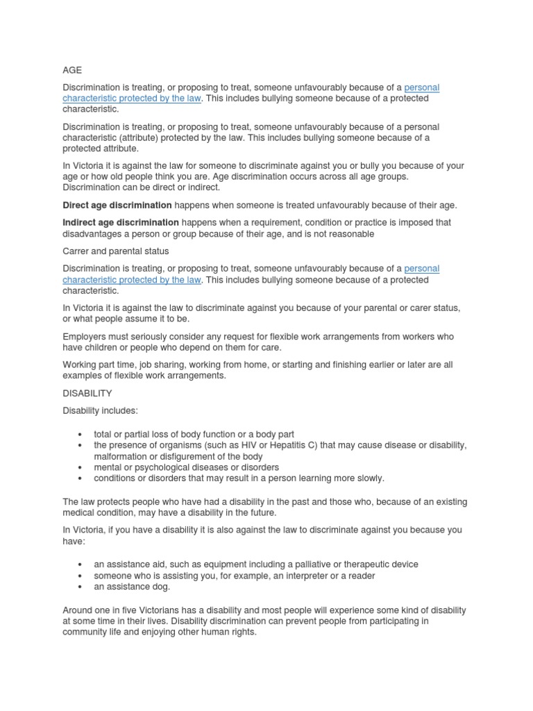 Personal Characteristic Protected by The Law | Download Free PDF ...