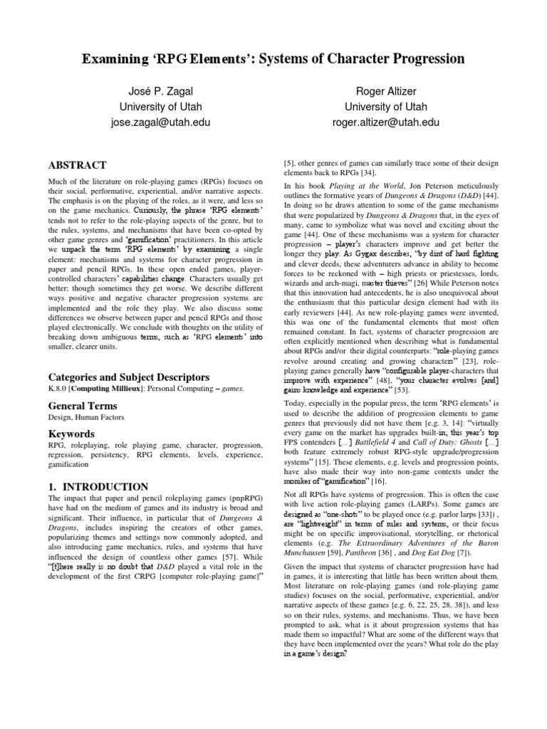 Examining RPG Elements': Systems of Character Progression | PDF | Role ...