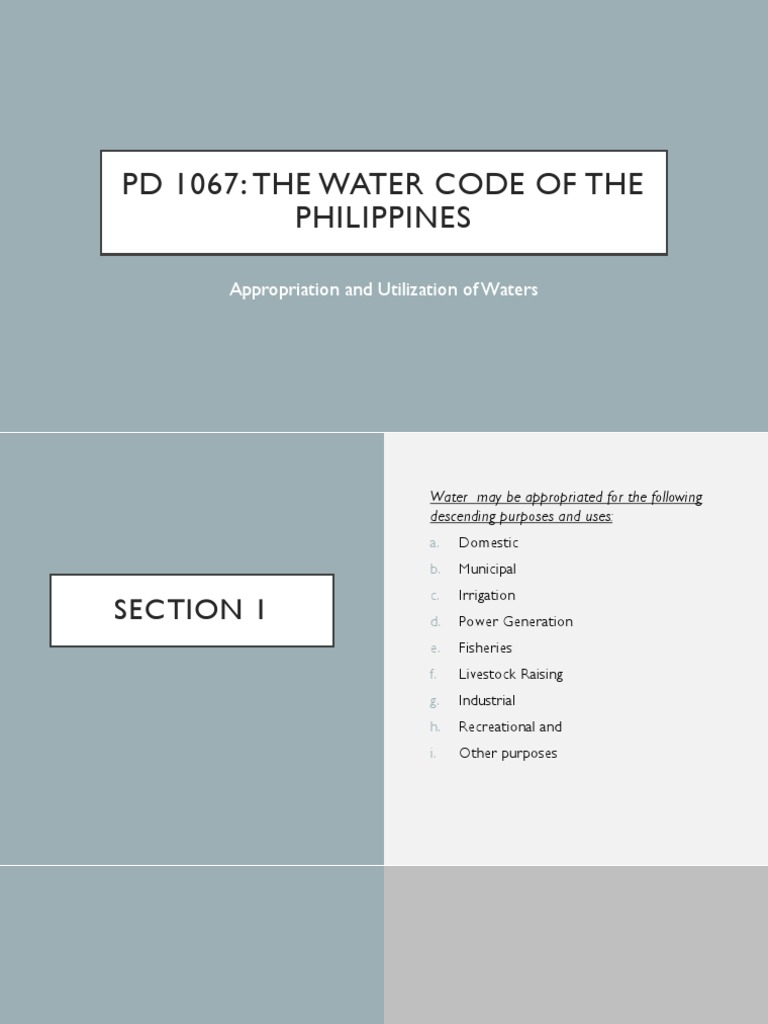 PD 1067: The Water Code of The Philippines: Appropriation and ...