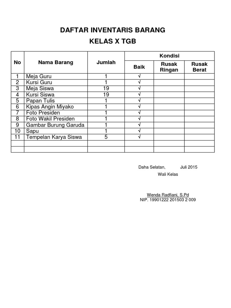 Daftar Inventaris Barang | PDF
