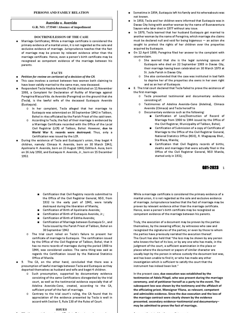 Avenido vs. Avenido | PDF | Marriage | Evidence