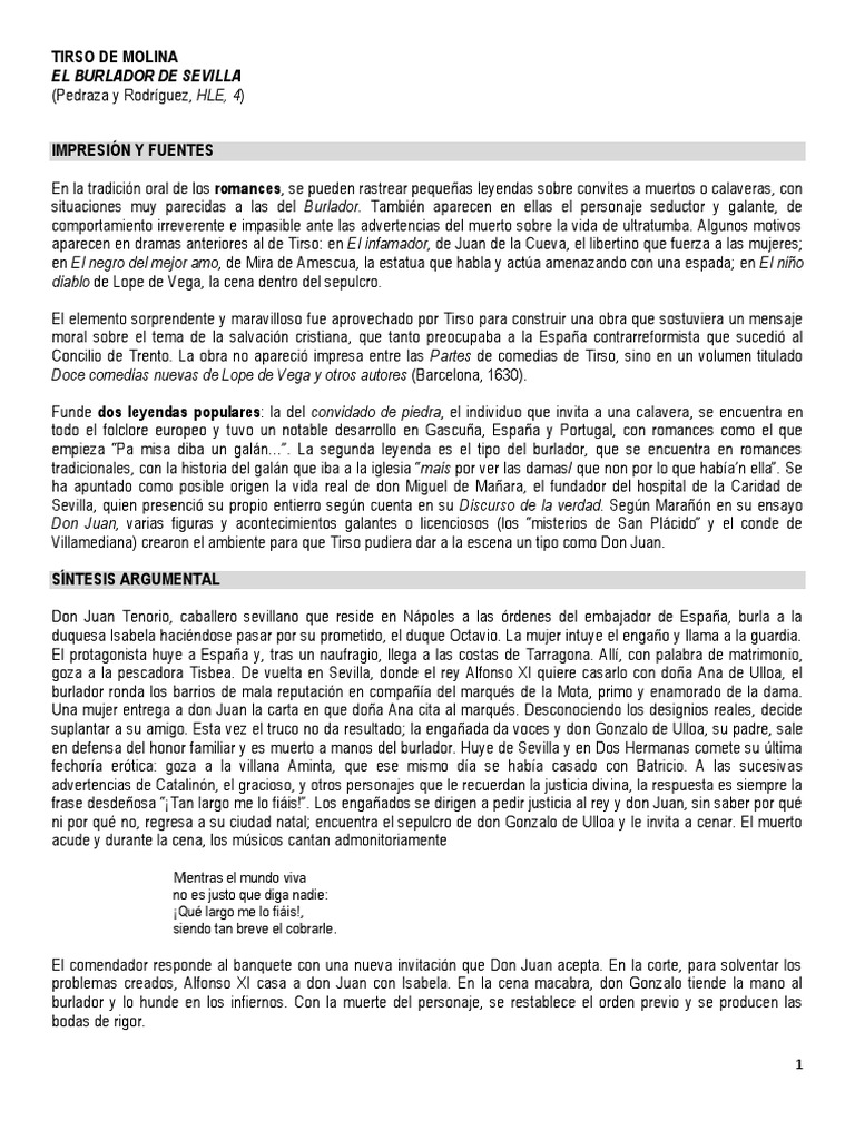 Ficha EL BURLADOR DE SEVILLA | PDF | Don Juan