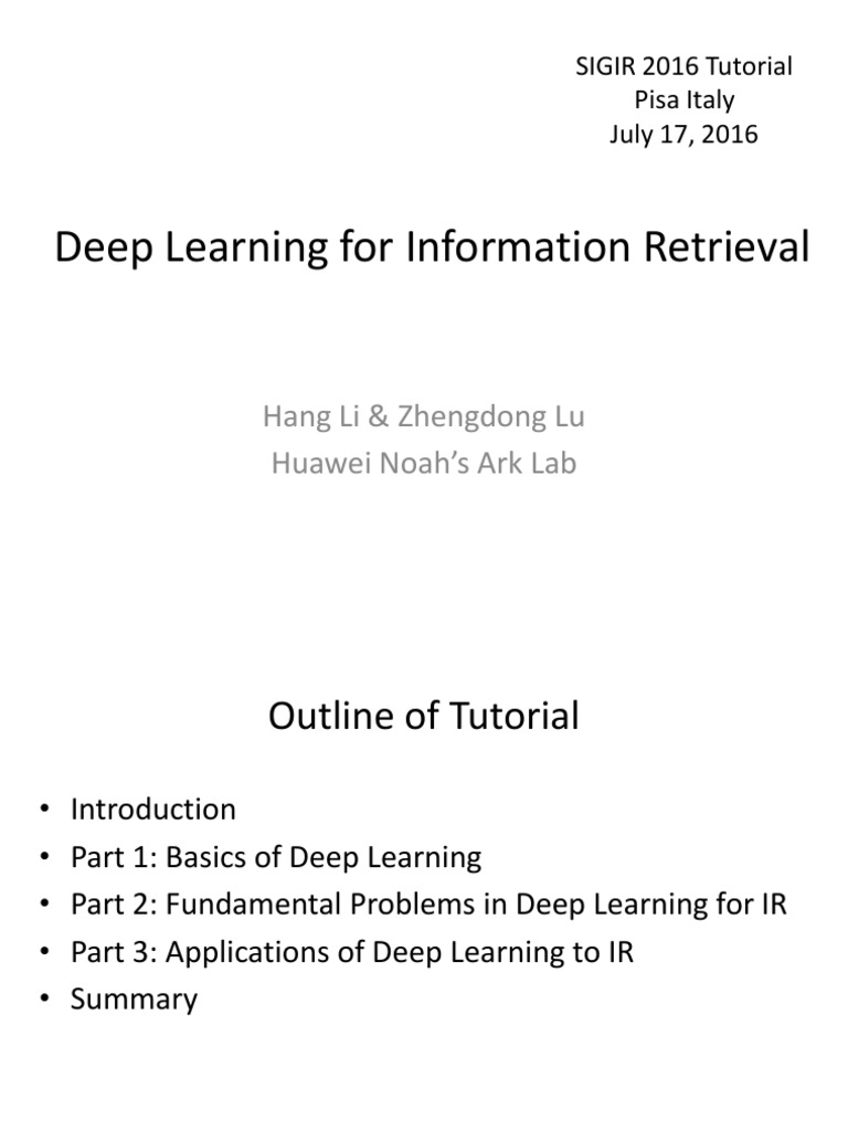Deep Learning For Information Retrieval | PDF | Artificial Neural ...