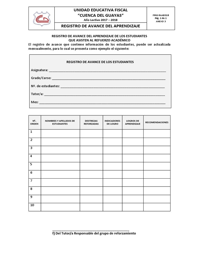 Registro de Avance del Aprendizaje | PDF