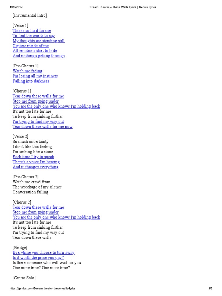Dream Theater "These Walls" Lyrics | PDF