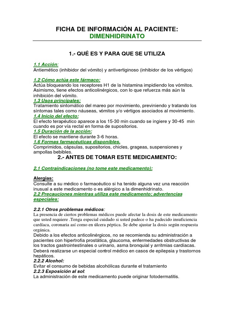 926 Dimenhidrinato | PDF | Medicamentos con receta | Amamantamiento
