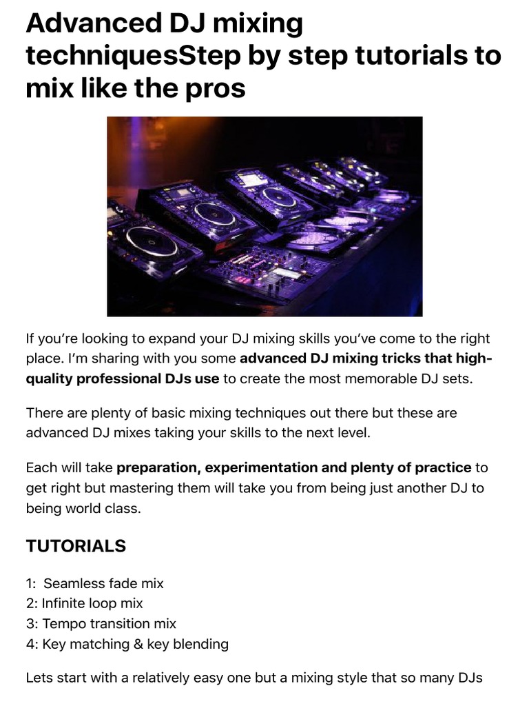 Advanced DJ Mixing Techniques - Step by Step Guides To DJ-Ing Styles ...