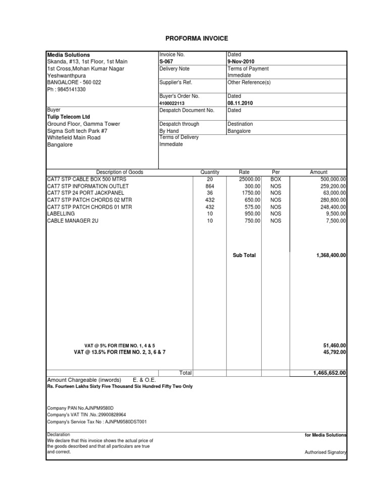 Proforma Invoice | Invoice | Value Added Tax