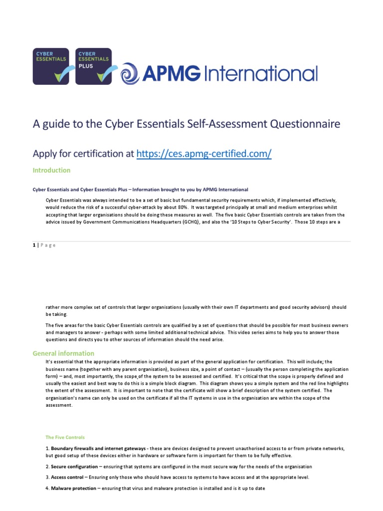 Cyber Essentials Self-Assessment Guide | PDF | Password | Malware