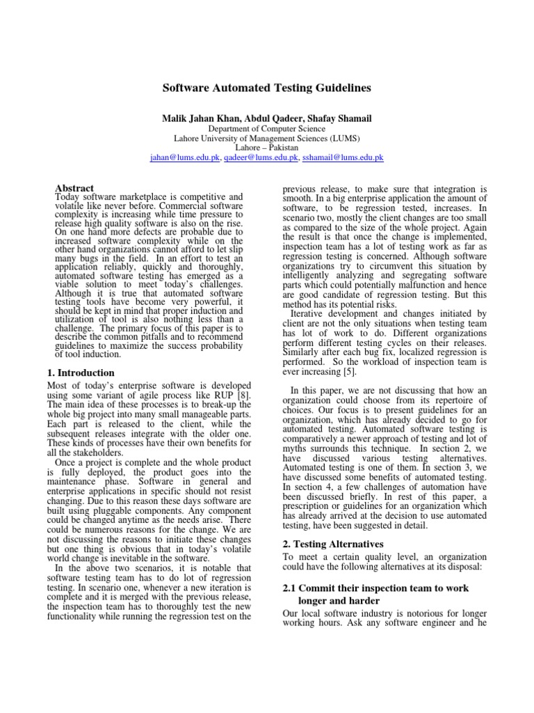 Software Automated Testing Guidelines | Download Free PDF | Software ...