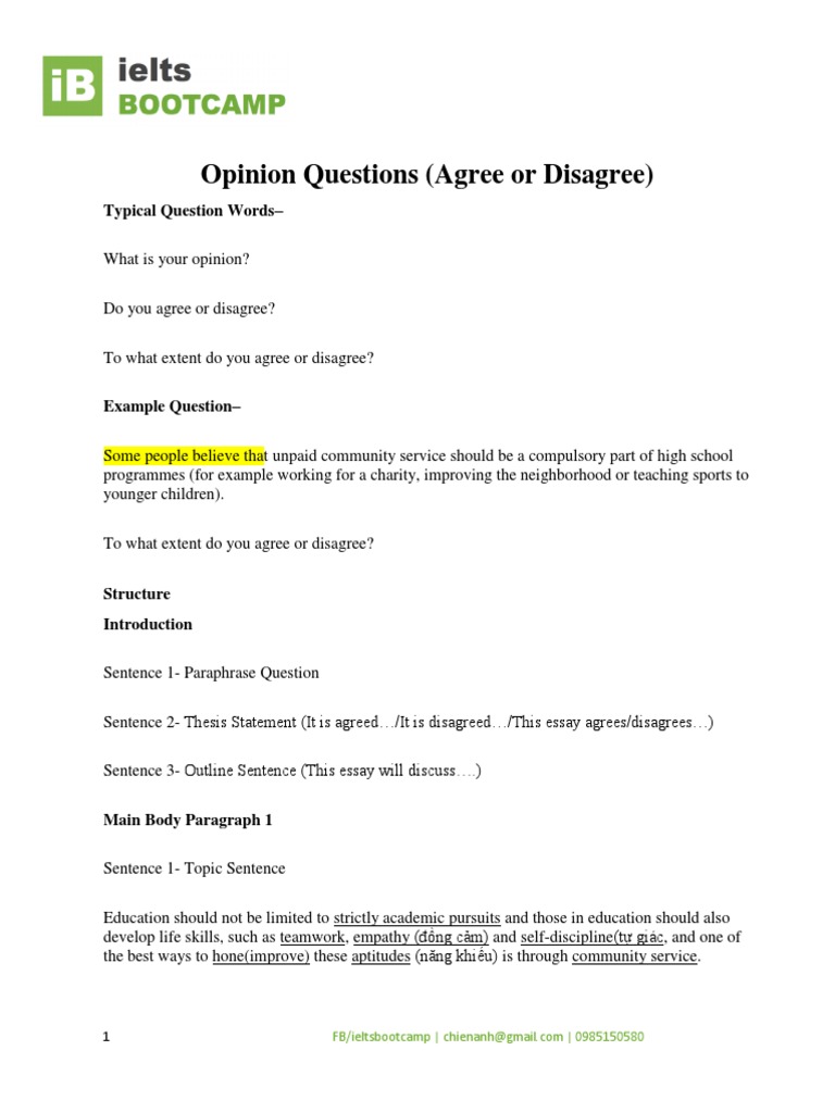Opinion Questions (Agree or Disagree) : Typical Question Words | PDF ...