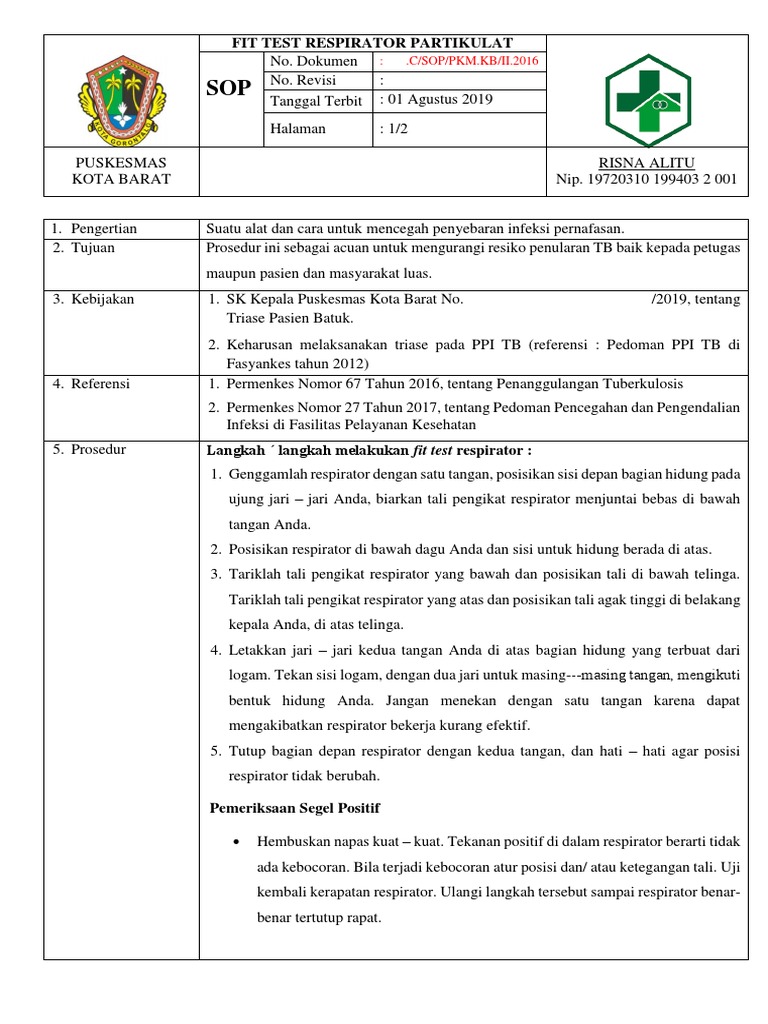 SOP Fit Test Respirator Partikulat (Fix) | PDF