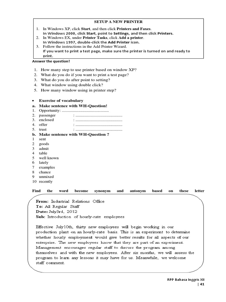 A. Make Sentence With WH-Question!: Setup A New Printer | PDF