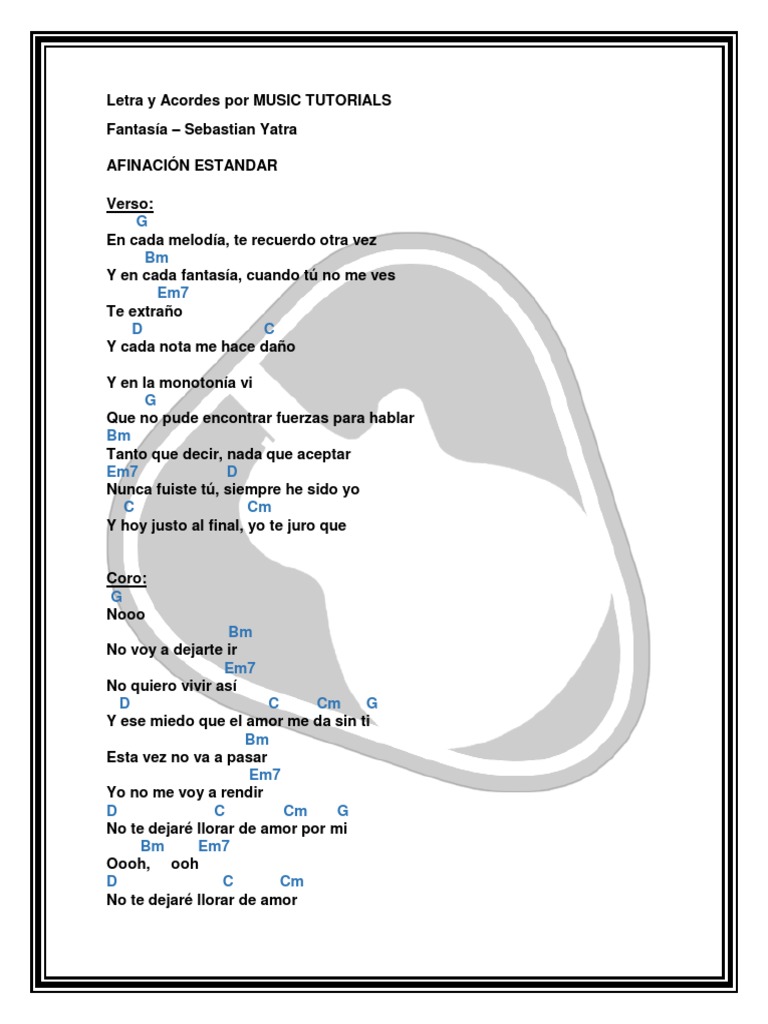 Fantasia Sebastian Yatra Letra y Acordes by MUSICTUTORIALS | PDF