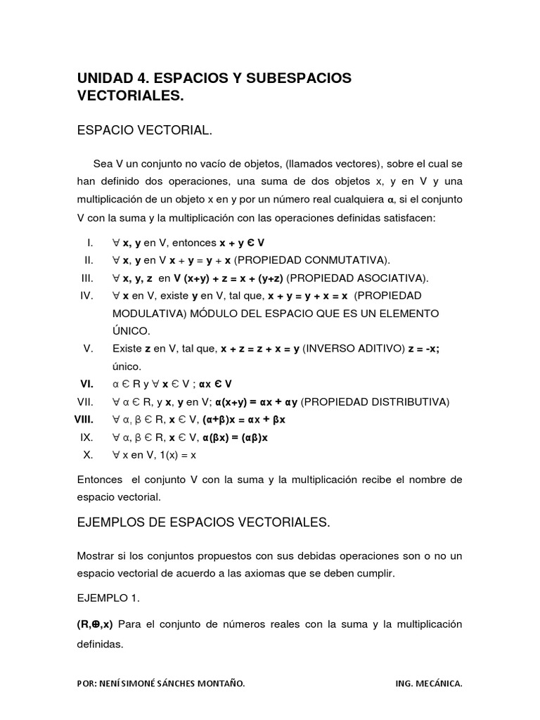 Espacios y Subespacios Vectoriales | PDF | Espacio vectorial | Teoría del anillo