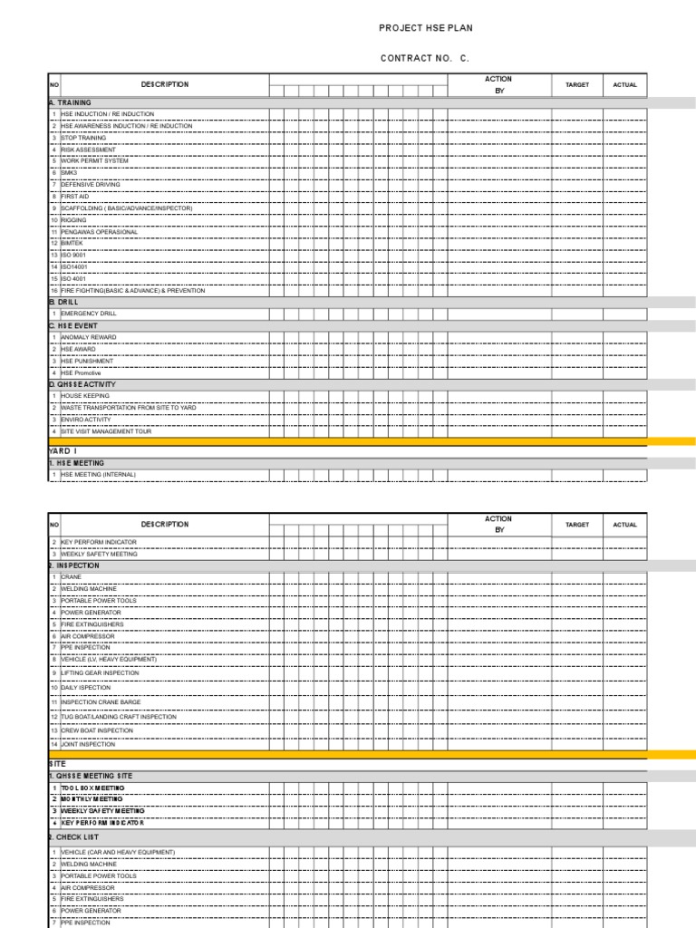 Project Hse Plan Contract No. C.: Description Action BY A. Training ...