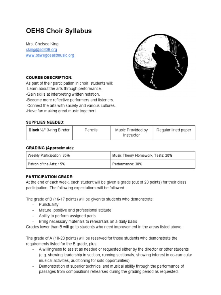 Oe Choir Syllabus 19-20 | PDF | Homework | Entertainment (General)