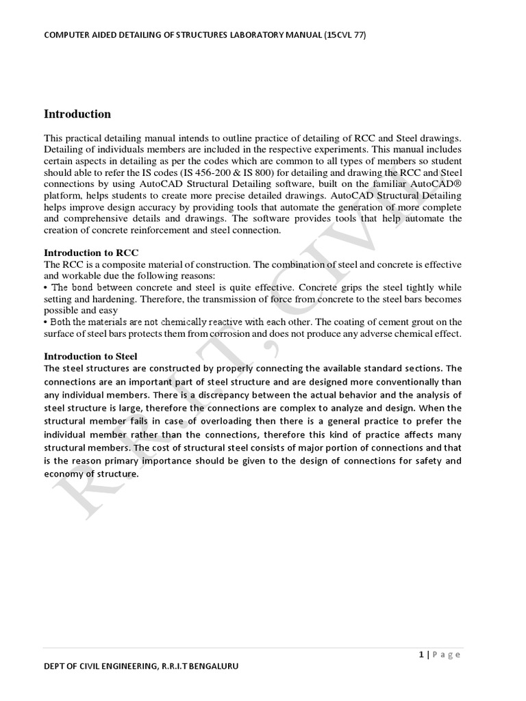 Introduction To RCC: Computer Aided Detailing of Structures Laboratory ...