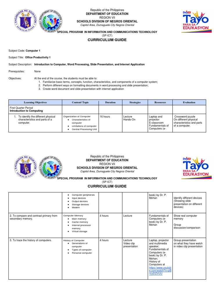 01 CURRICULUM GUIDE_GRADE 7 SP ICT _computer 1 Office productivity 1 ...