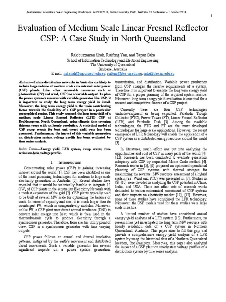 2014 - Evaluation of Medium Scale Linear Fresnel Reflector CSP - A Case ...