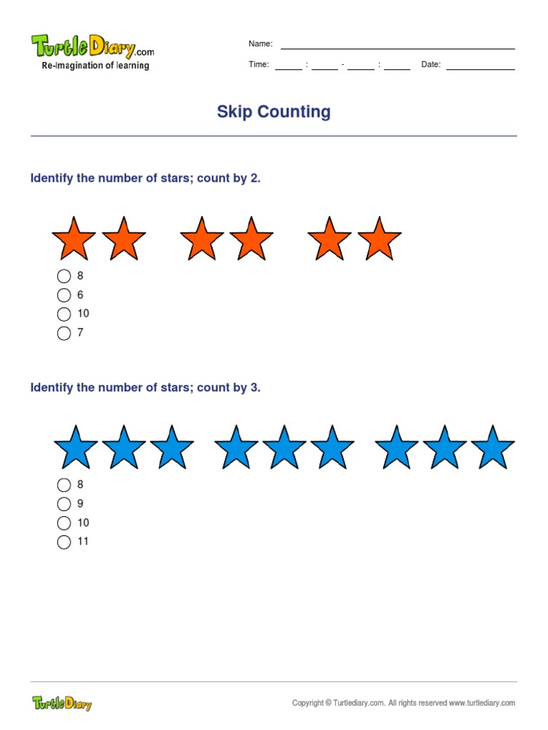 Skip Counting: Identify The Number of Stars Count by 2 | PDF