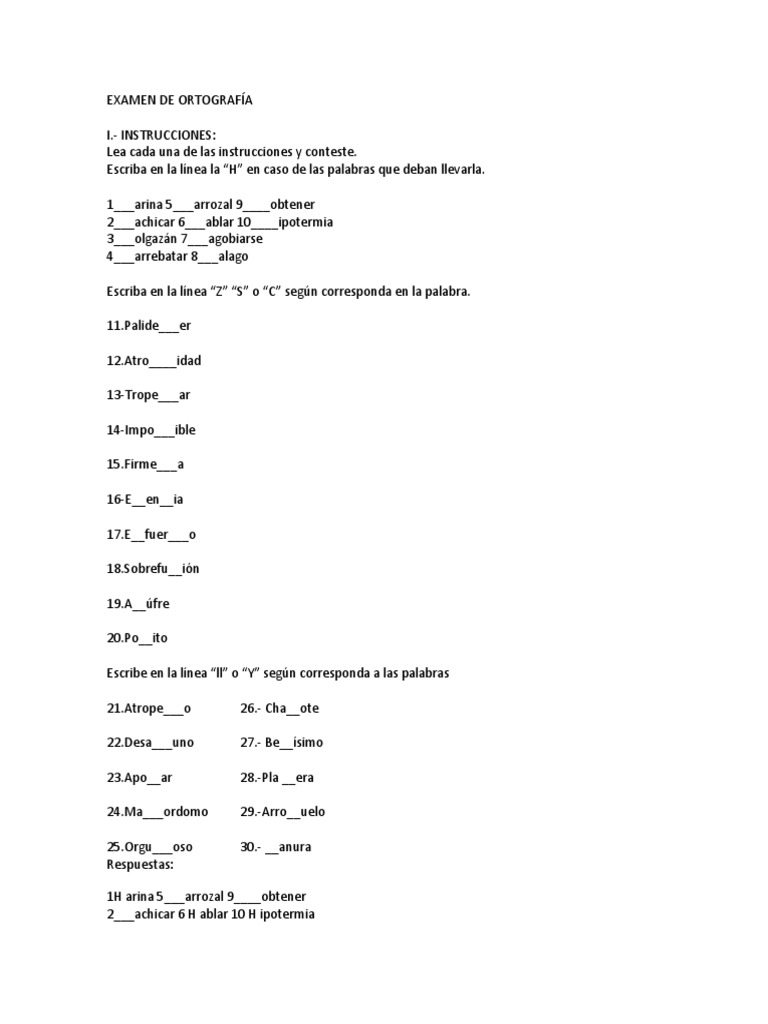 Examen de Ortografía | PDF | Ortografía | Naturaleza