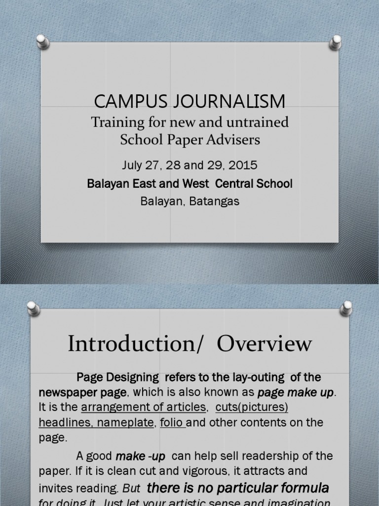 Campus Journalism (Lay Outing) For New and Untrained School Paper ...