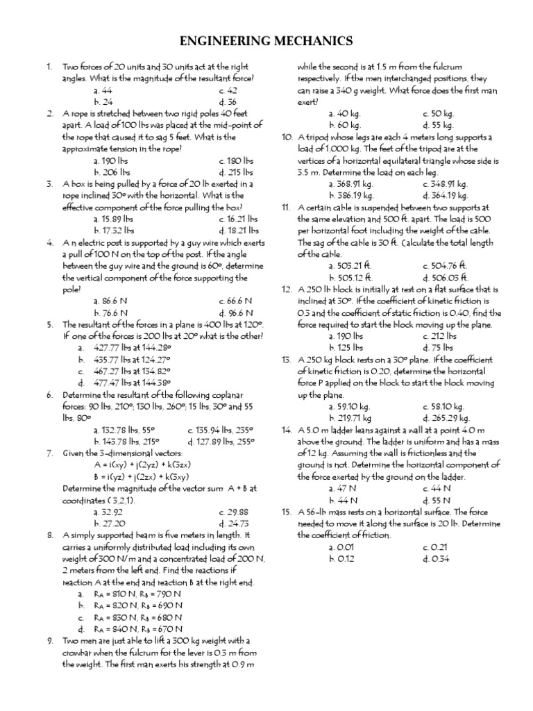 Engineering Mechanics Statics 1 | PDF | Lever | Force