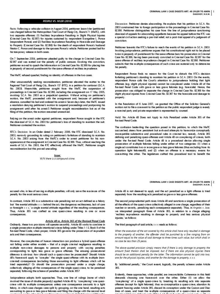 Case Digests Art 48 of The RPC | PDF | Crime & Violence | Crime Thriller